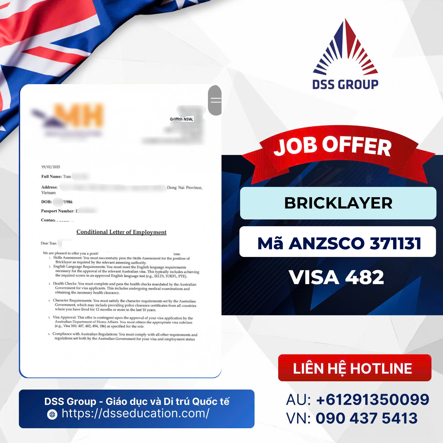 THÀNH CÔNG NHẬN ĐƯỢC JOB OFFER NGÀNH BRICKLAYER TRONG GIAI ĐOẠN VISA ...